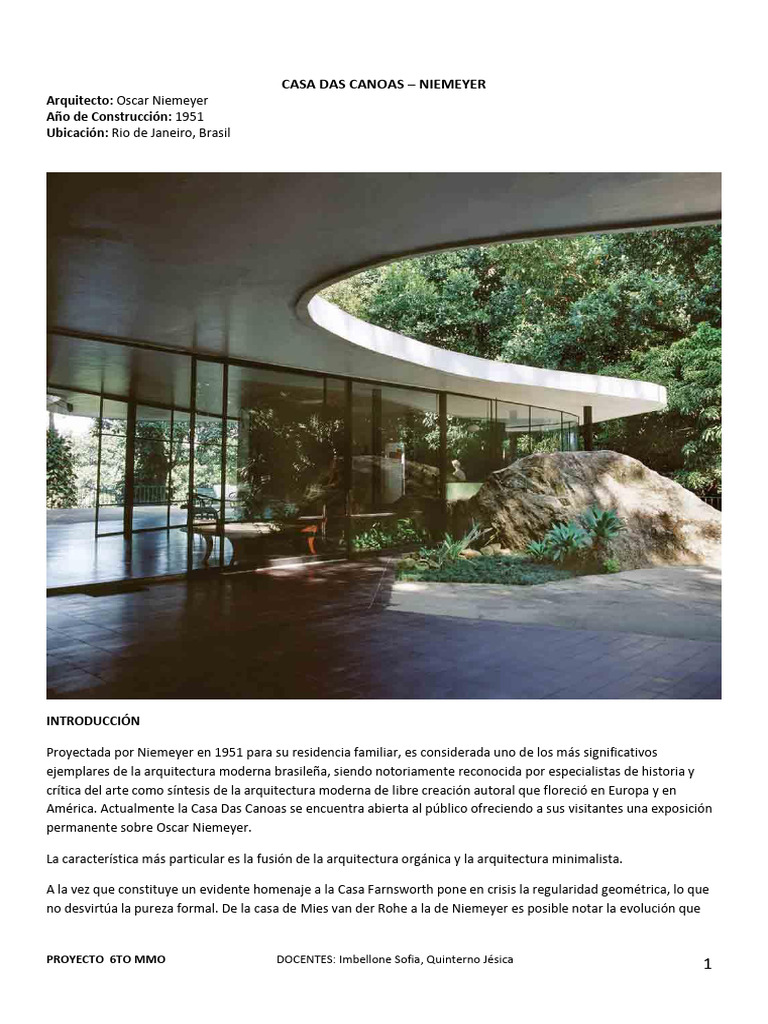Casa Das Canoas: Diseño de Niemeyer | PDF