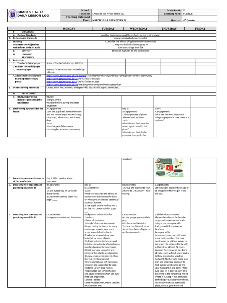 Grade 5 DLL Science 5 q4 Week 5 | PDF | Tropical Cyclones | Storms