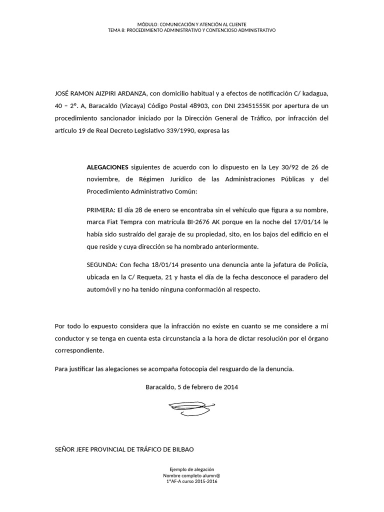 Ejemplo Escrito de Alegaciones | PDF