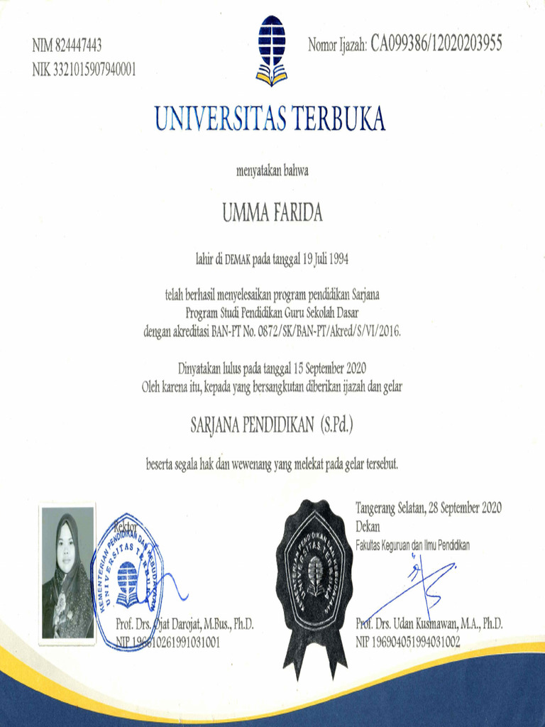 Ijazah Kuliah Uma Farida | PDF