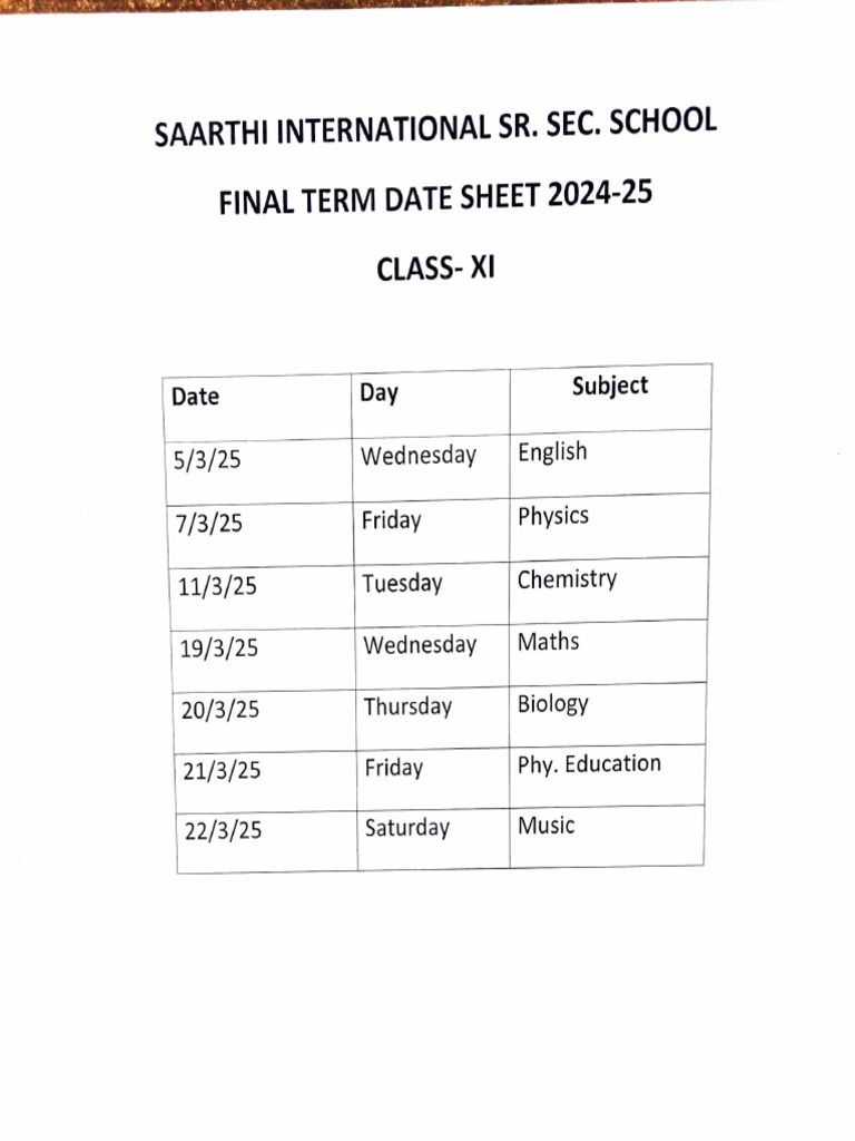 Final Term Date Sheet (2025) JHH | PDF