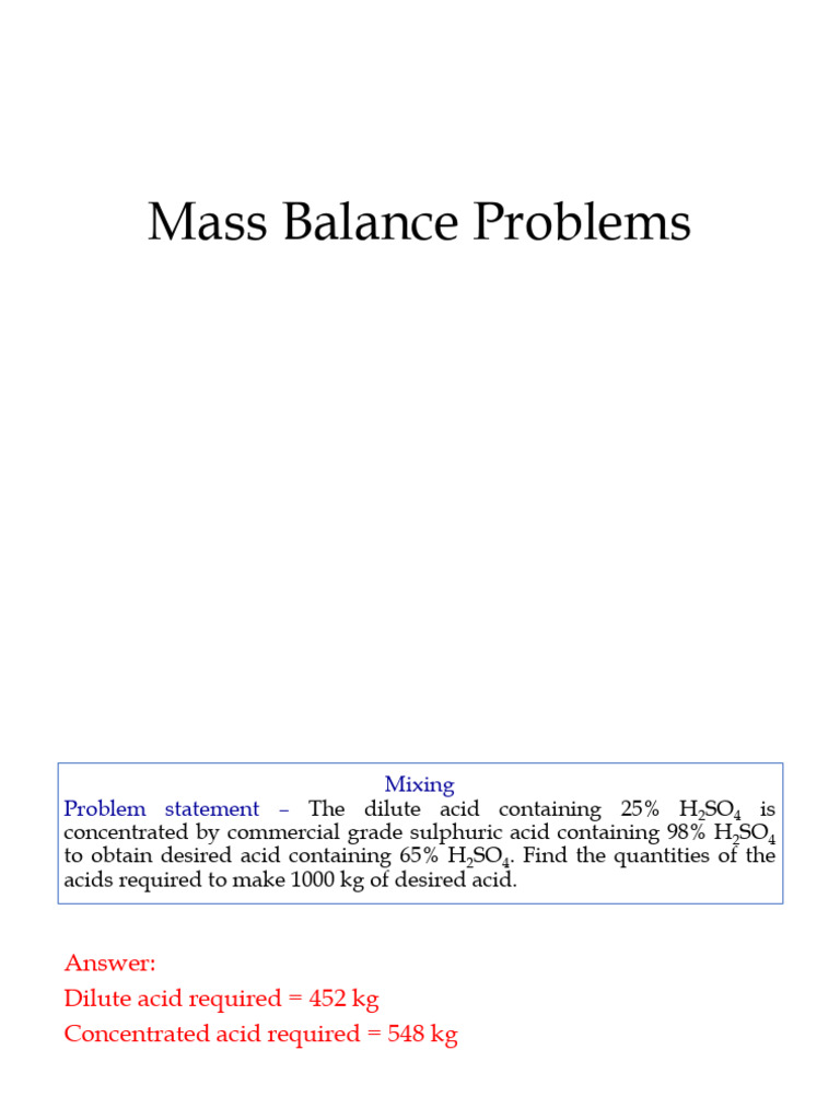 Reference Problems - Mass Balance | PDF | Distillation | Sulfuric Acid