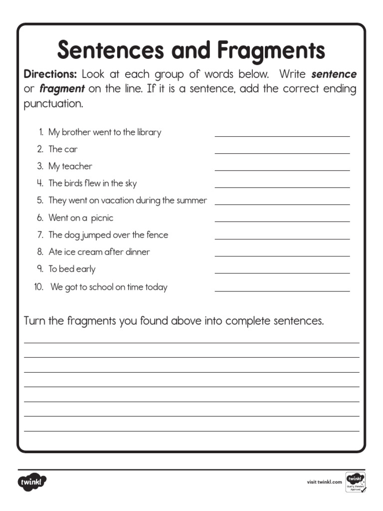 Main First Grade Sentences and Fragments Activity | PDF