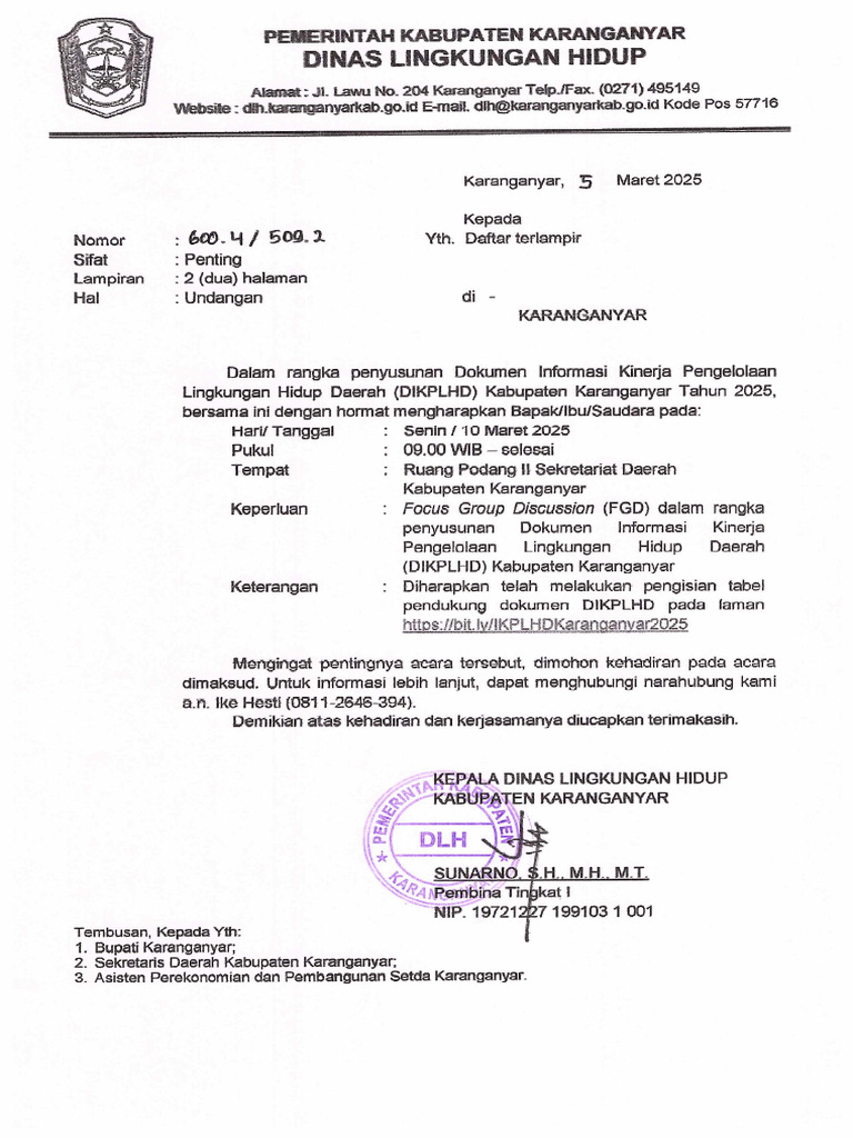 Undangan FGD DIKPLHD 10 Maret 2025 | PDF