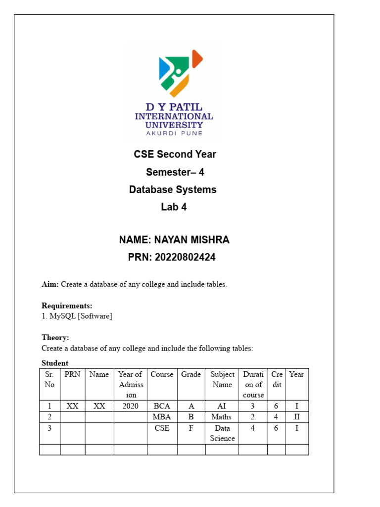 Lab 4: College Database Creation | PDF