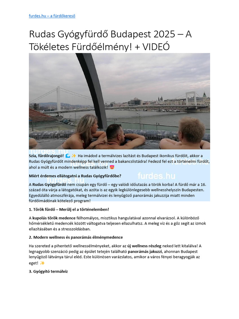Rudas Gyógyfürdő Budapest 2025 | PDF