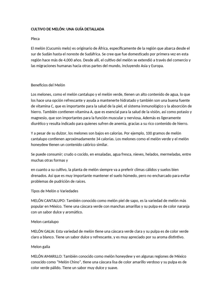 Guía Completa para Cultivar Melón | PDF | Siembra | Hoja