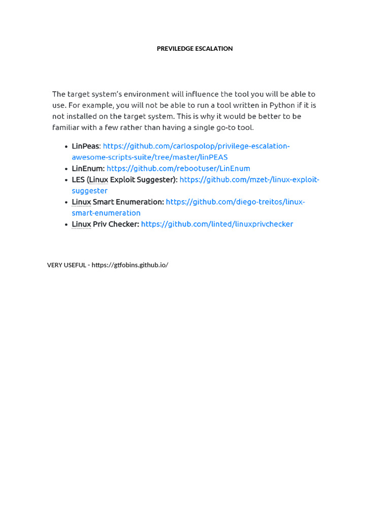 Privilege Escalation Techniques Guide | PDF