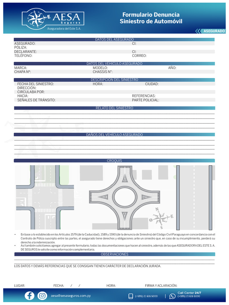 Denuncia de Siniestro - Formulario | PDF | Póliza de seguros