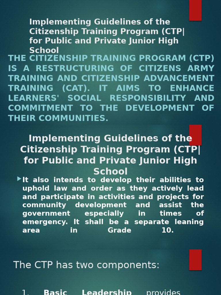 Implementing Guidelines of The Citizenship Training Program | PDF | Courage | Citizenship