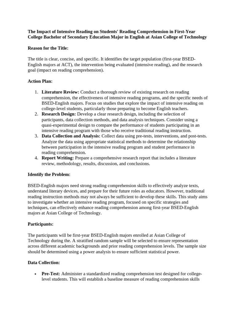 Intensive Reading's Effect on BSED Comprehension | PDF | Reading ...