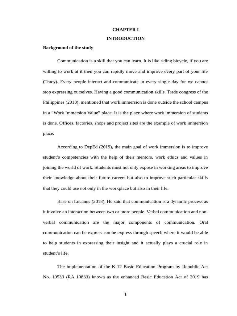 THE EFFECTIVENESS OF IMMERSION PROGRAM IN IMPROVING THE COMMUNICATION SKILLS OF 1ST YEAR COLLEGE ...