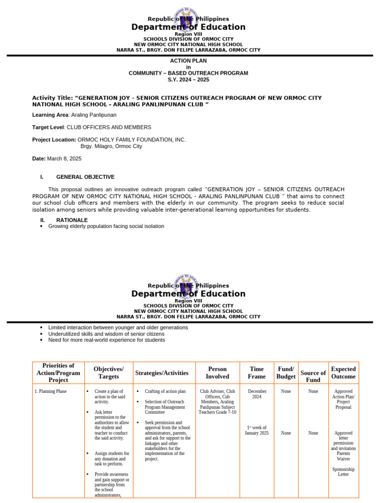 ACTION PLAN Outreach Program | PDF | Cognition | Learning