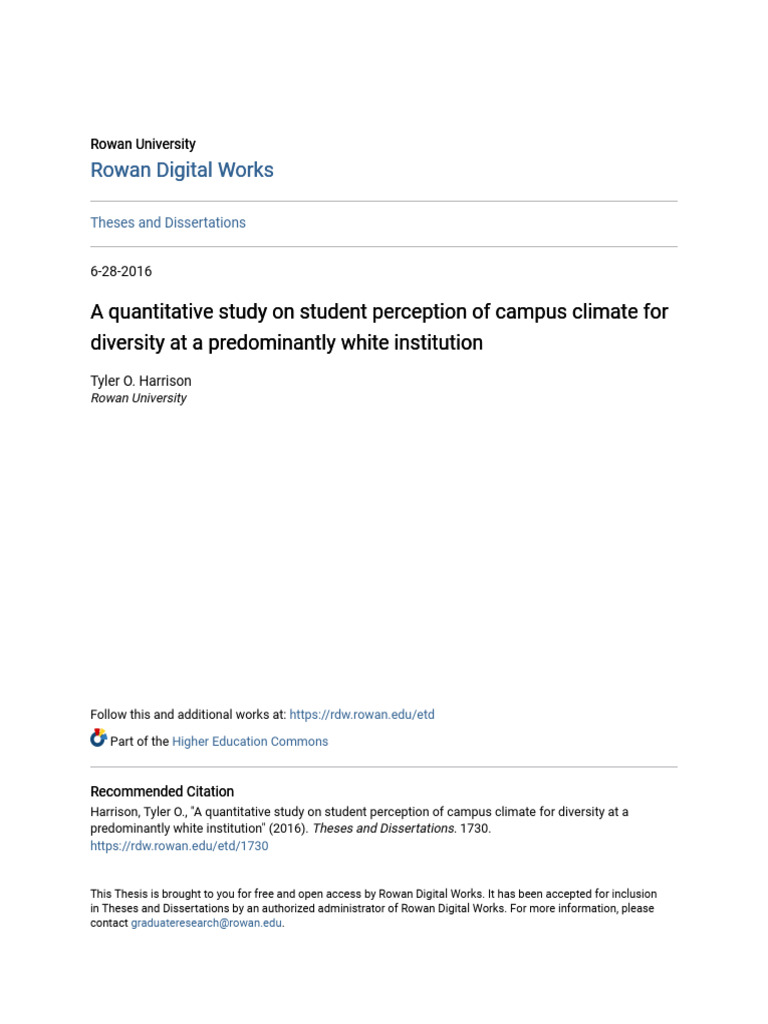 A Quantitative Study On Student Perception of Campus Climate For | PDF ...