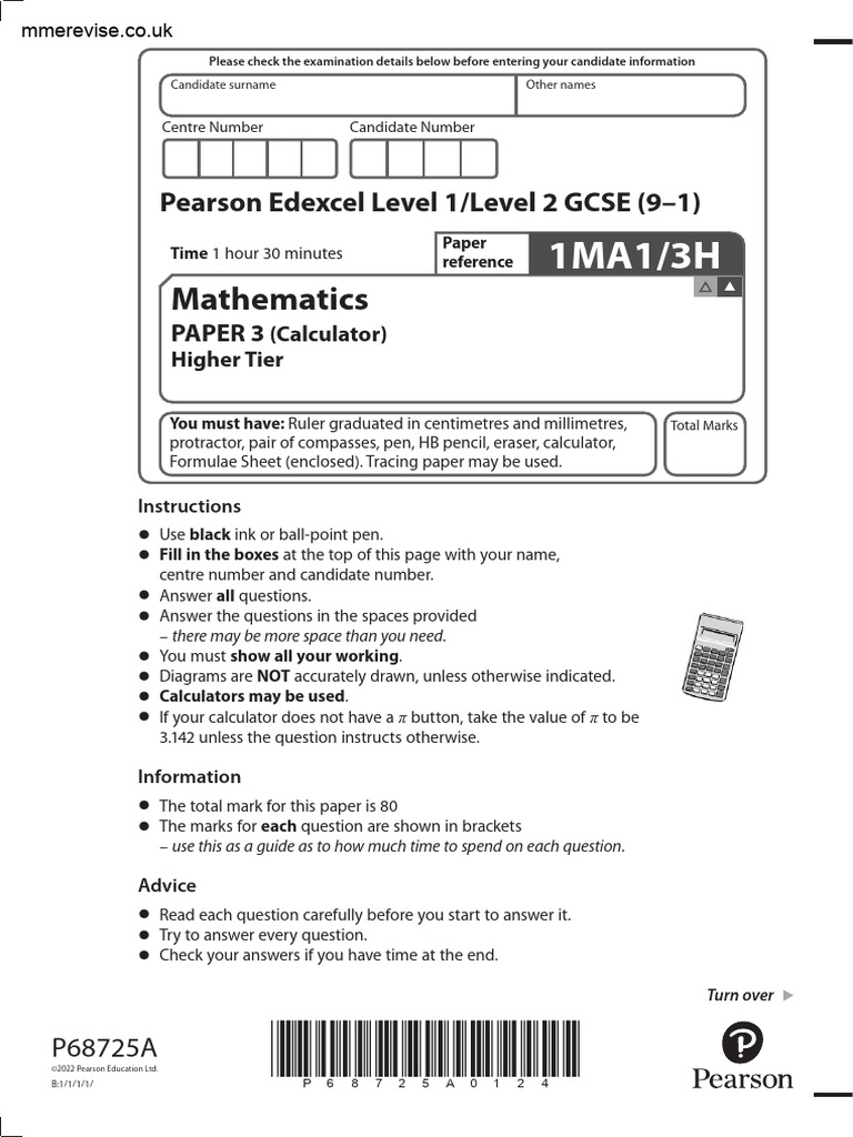 Edexcel GCSE Maths Paper 3 Instructions | PDF