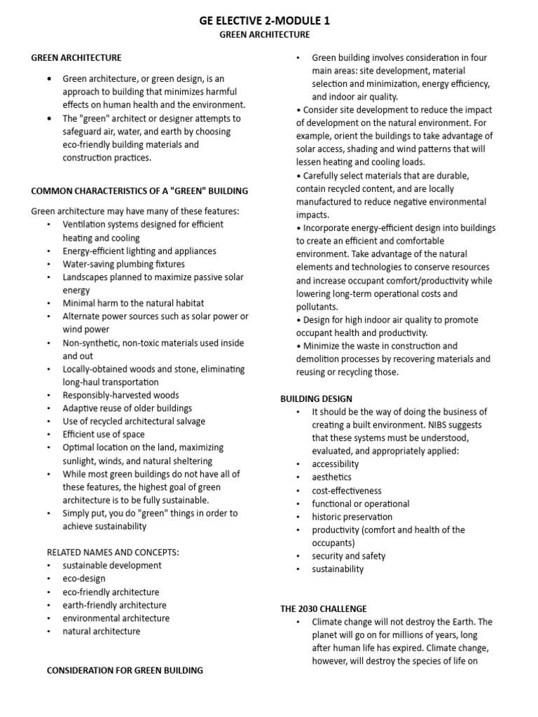 Green Architecture Module 1 | PDF | Green Building | Sustainable ...