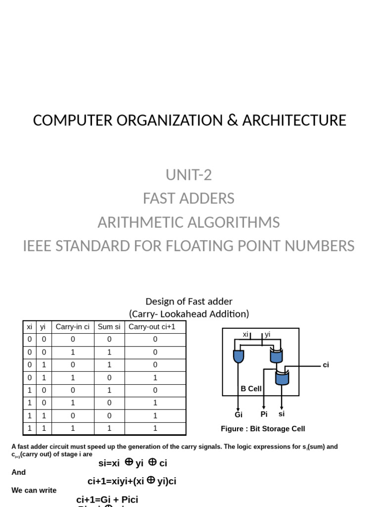 Fast Adders and Arithmetic Algorithms | PDF | Digital Electronics ...