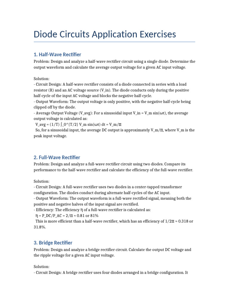 diode_circuits_exercises | PDF | Rectifier | Diode