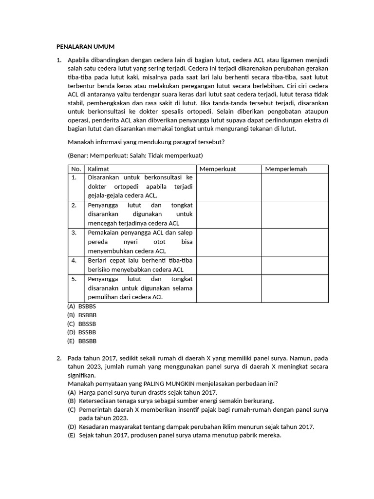 Soal Utbk Kelas Xii - Penalaran Umum | PDF