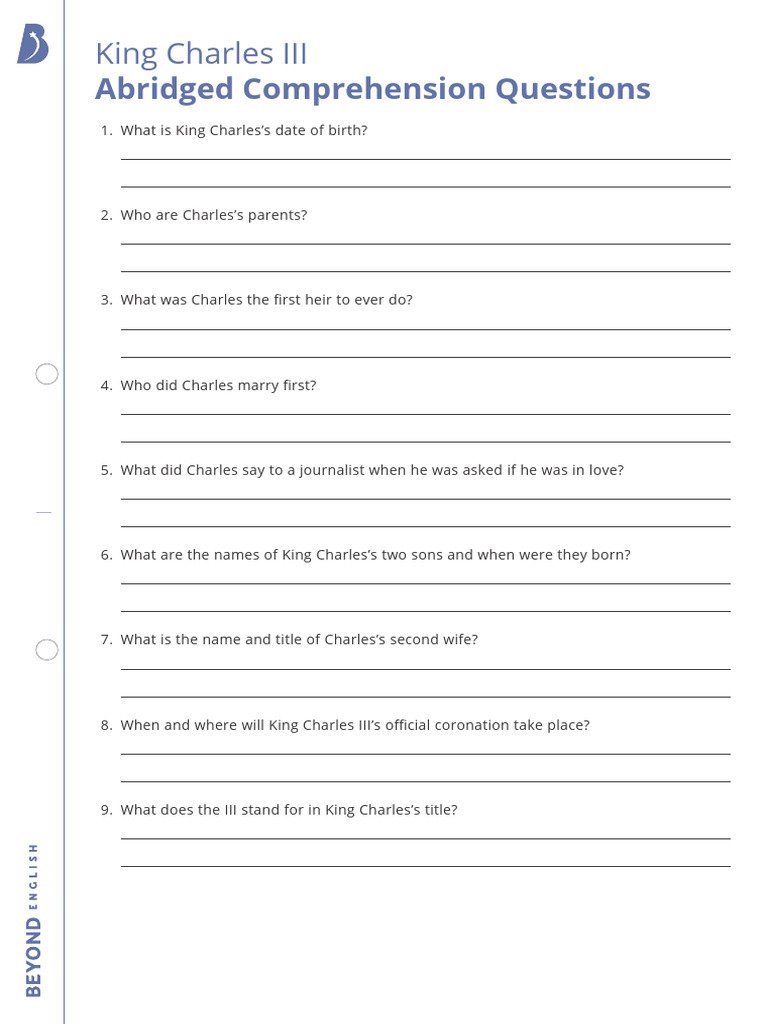 King Charles Comprehension Questions | PDF