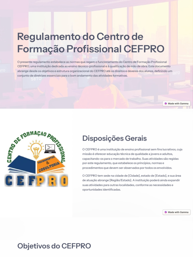 Regulamento Do Centro de Formacao Profissional CEFPRO | PDF | Desenvolvimento profissional ...