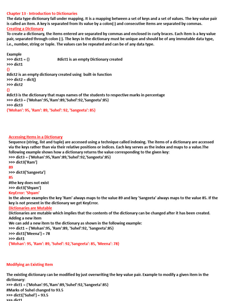Chapter-13 Dictionaries | PDF | Computer Data | Computer Science