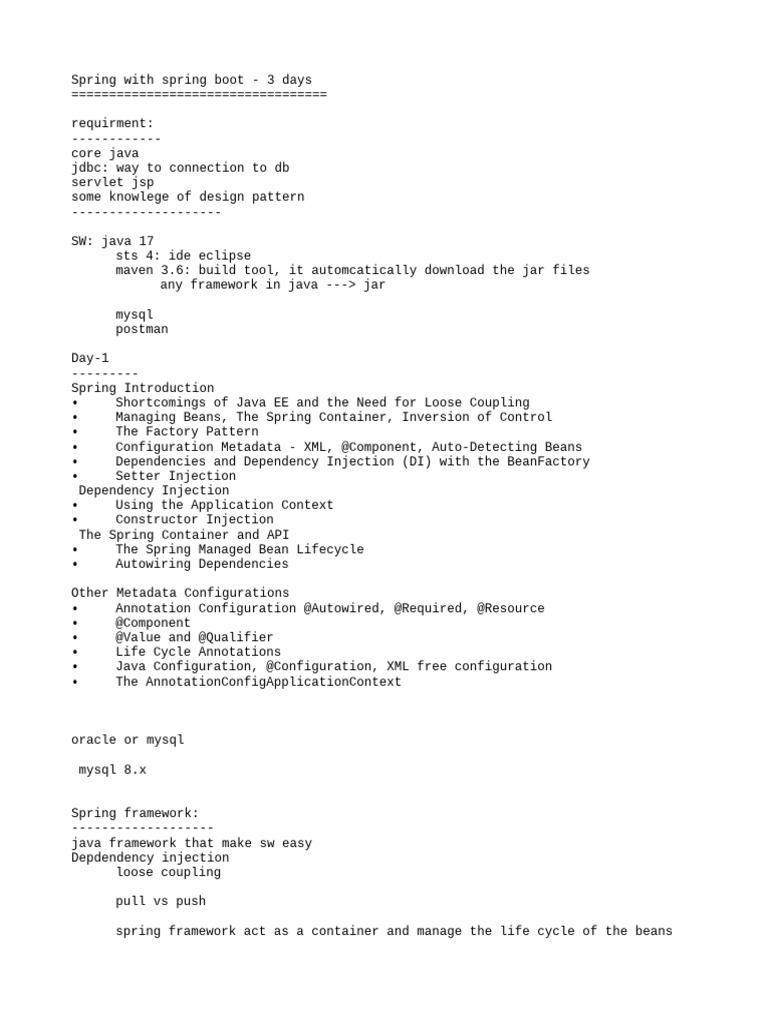 Spring Training With Spring Boot | PDF | Spring Framework | Java Platform