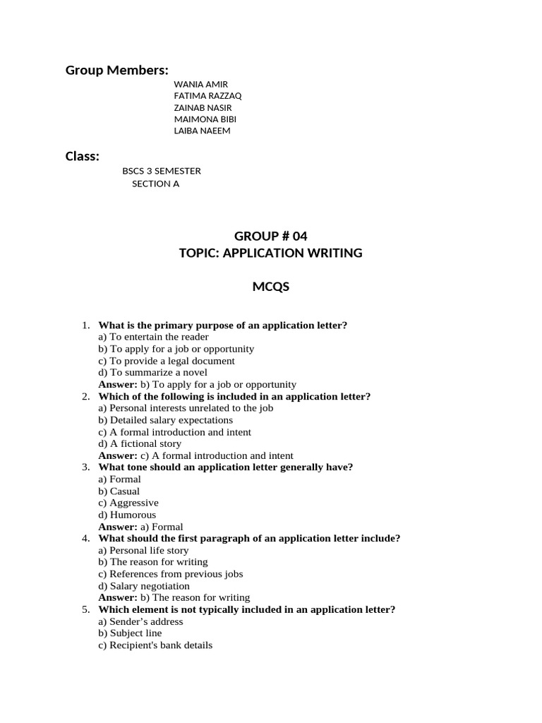 Application WritingMCQS | PDF | Human Communication