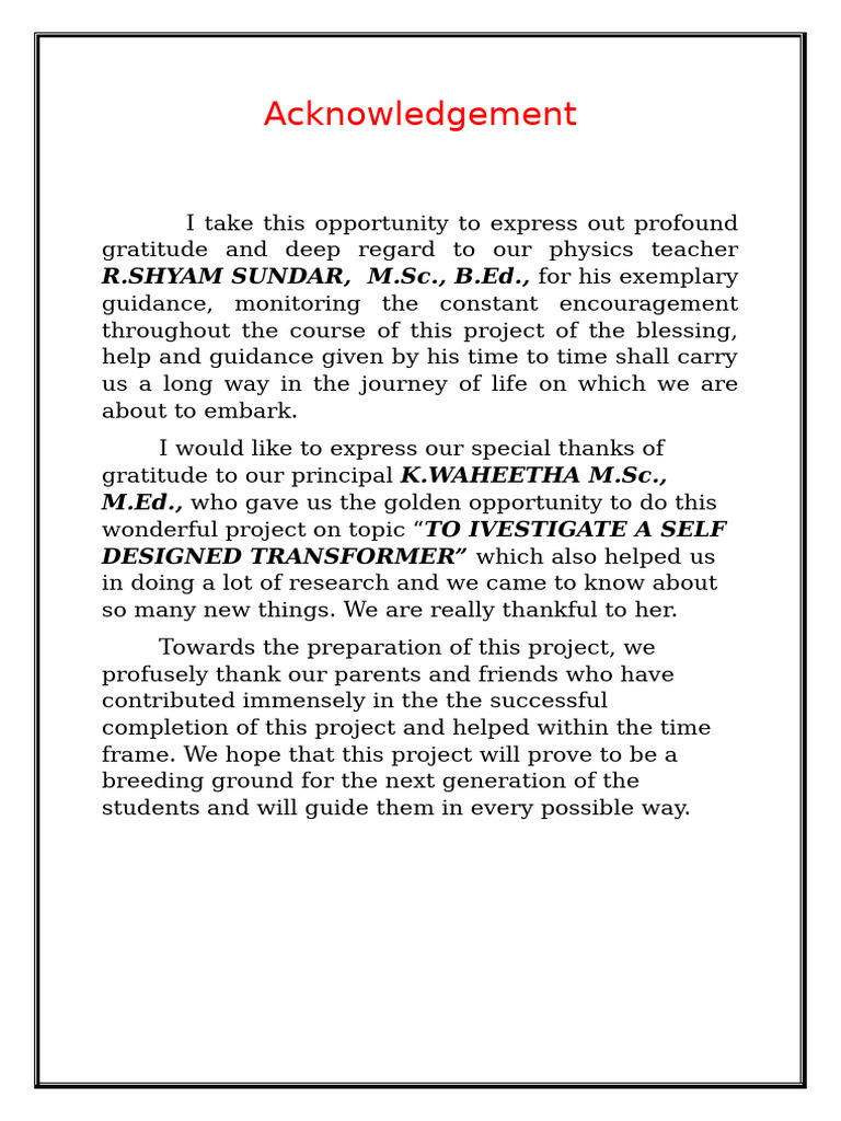 Acknowledgement NISHA | PDF