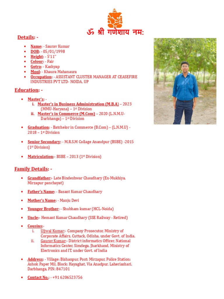 Saurav Bio data New - Copy | PDF