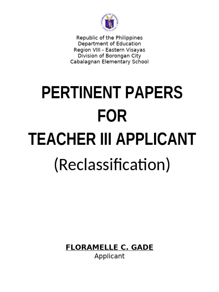 Teacher III Reclassification Documents | PDF