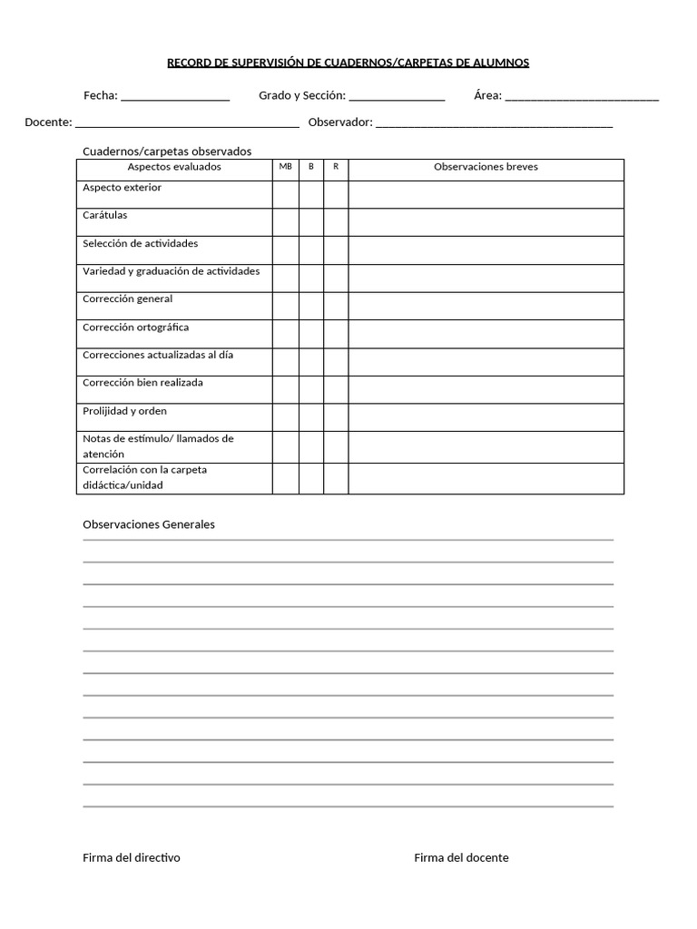 Record de Supervisión de Cuadernos | PDF