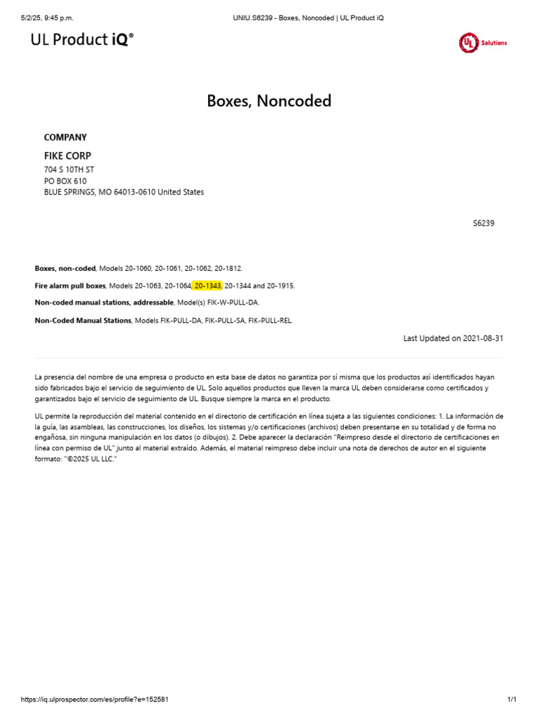 UNIU.S6239 - Boxes, Noncoded _ UL Product iQ | PDF