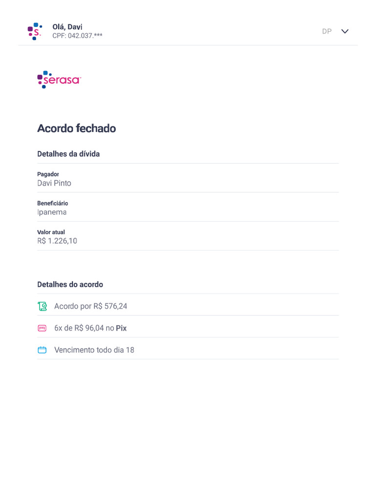 ACORDO IPANEMA SERASA | PDF