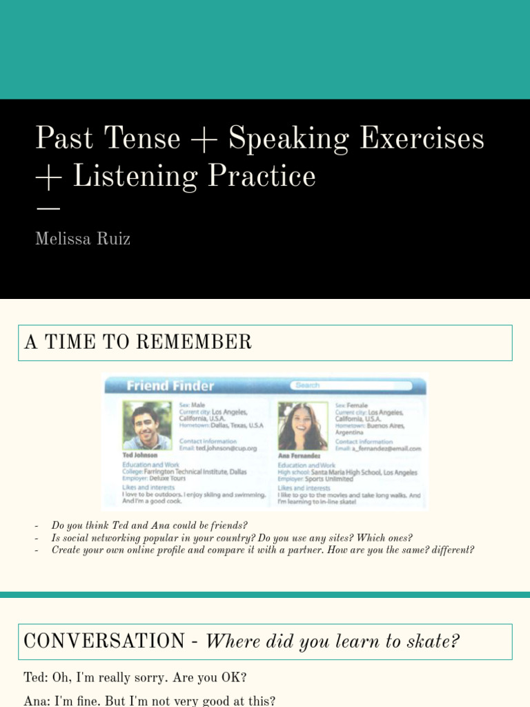01 Past Tense + Speaking Exercises + Listening Practice | PDF | Linguistics