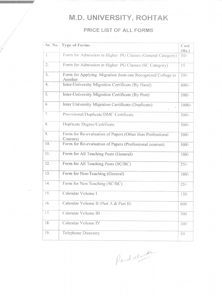Price List of All Forms | PDF