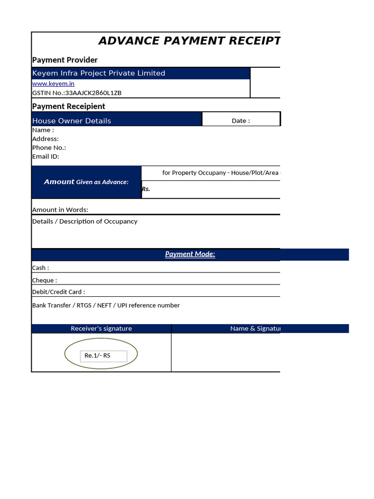 Advance Payment Receipt - Format | PDF