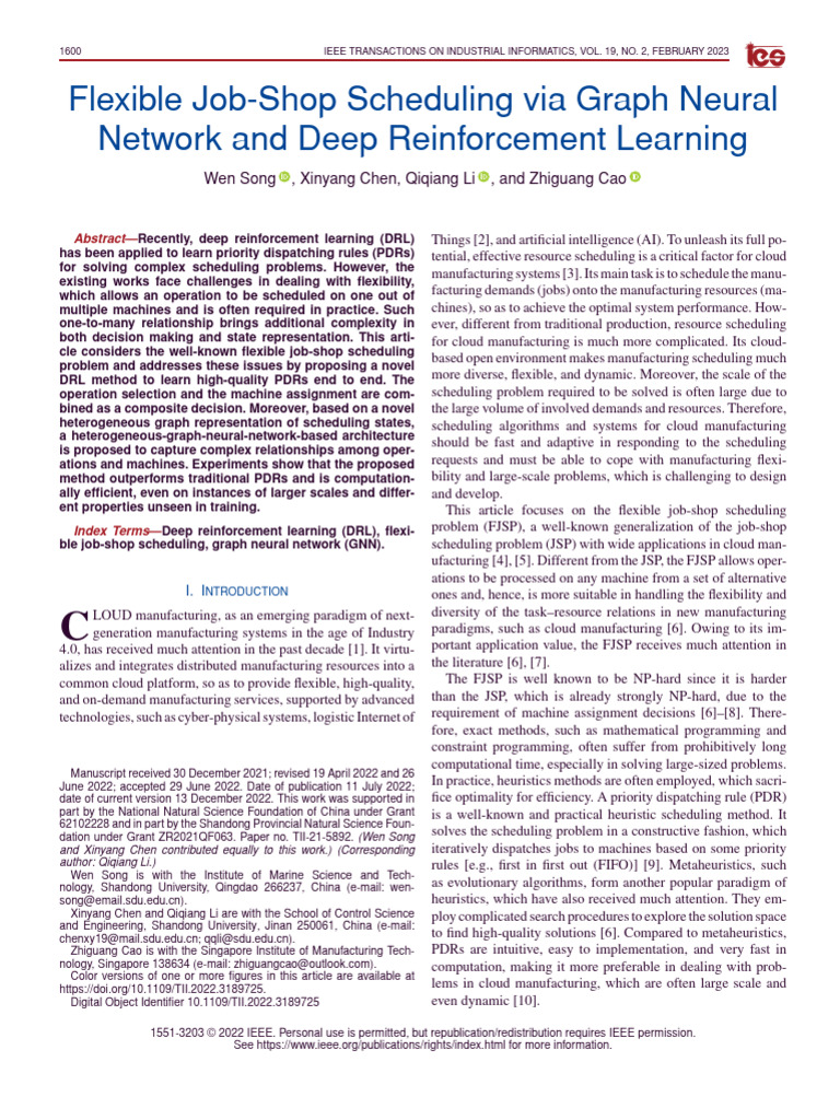 Flexible Job-Shop Scheduling Via Graph Neural Network and Deep Reinforcement Learning | PDF ...