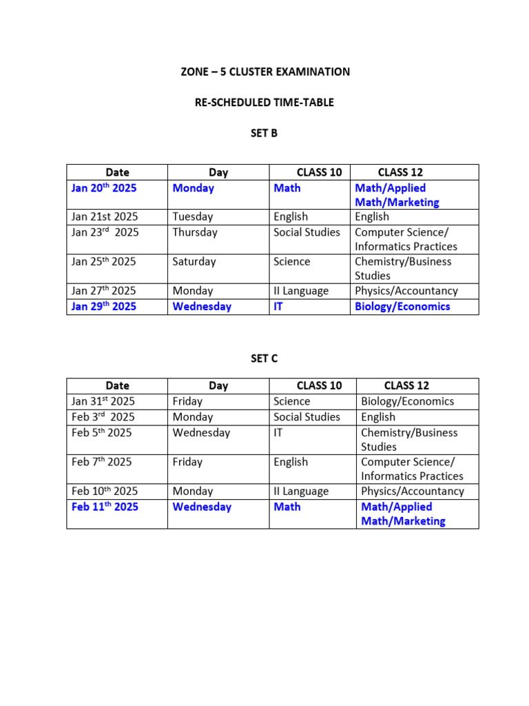 Revised Time Table | PDF
