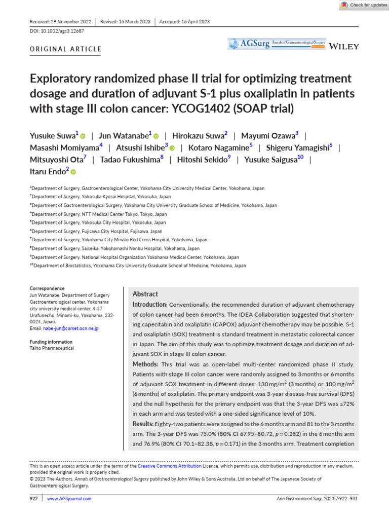Annals of Gastroent Surgery - 2023 - Suwa - Exploratory Randomized ...