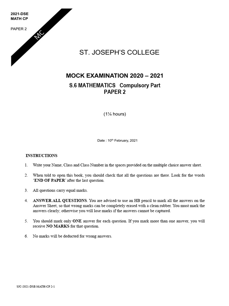 2020-21 S6 Maths S6 Mock Paper 2 | PDF | Triangle | Elementary Mathematics