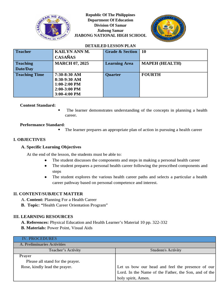 Health Career Orientation Program Plan | PDF | Learning | Health ...