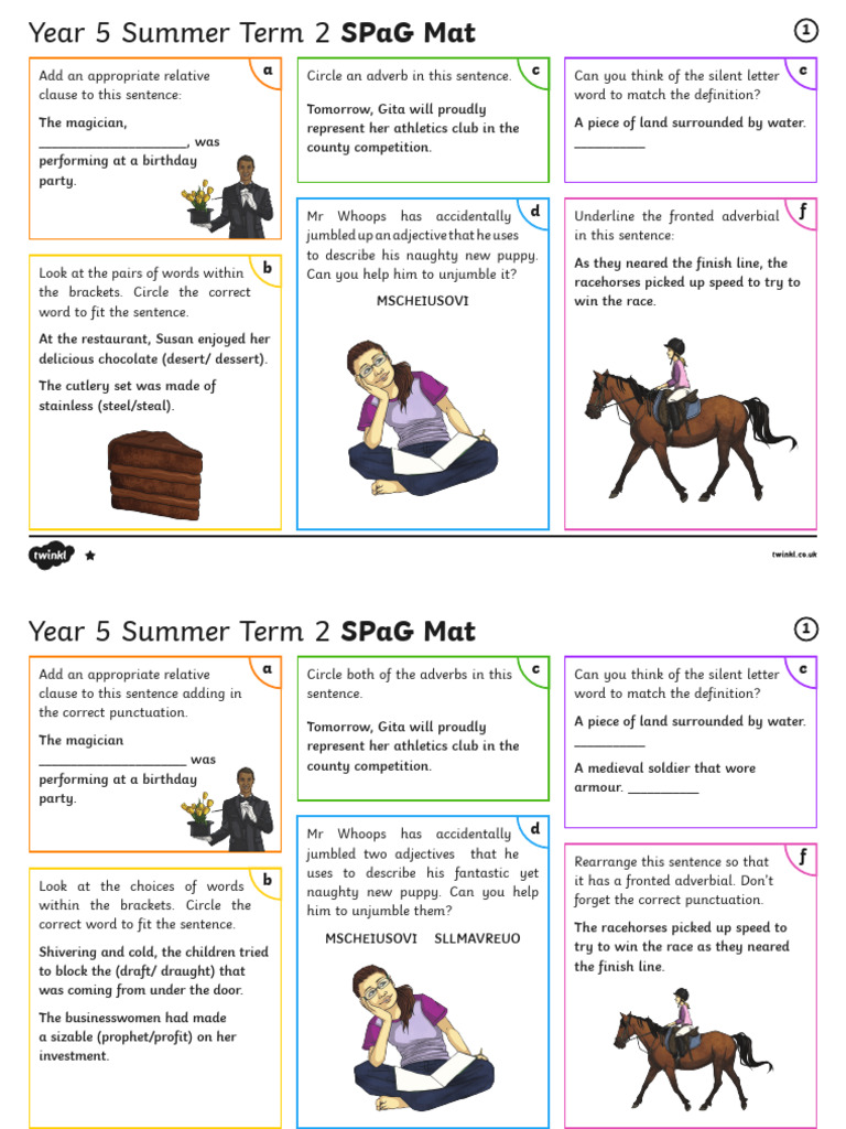 Year 5 SPaG Activity Mat 1 | PDF | Adverb | Comma