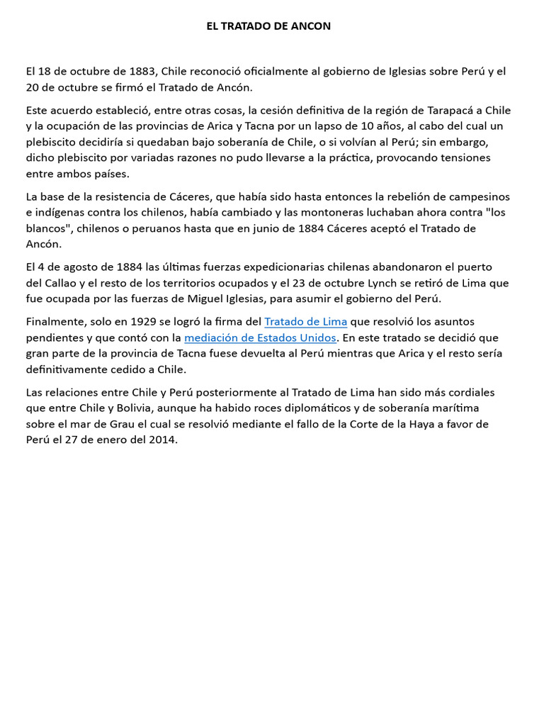 Tratado de Ancón: Historia y Consecuencias | PDF