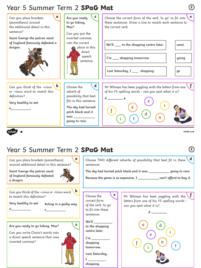 Year 5 SPaG Activity Mat 2 | PDF | Bracket | Verb