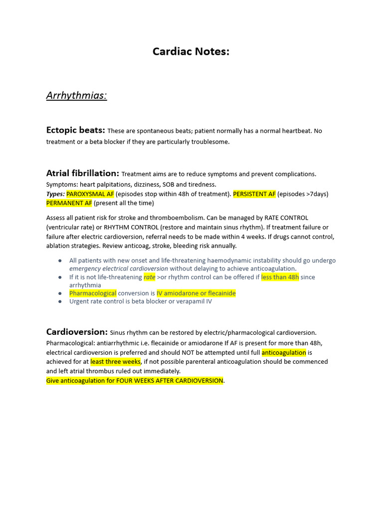 Cardiac Notes - My Own | PDF | Hypertension | Statin