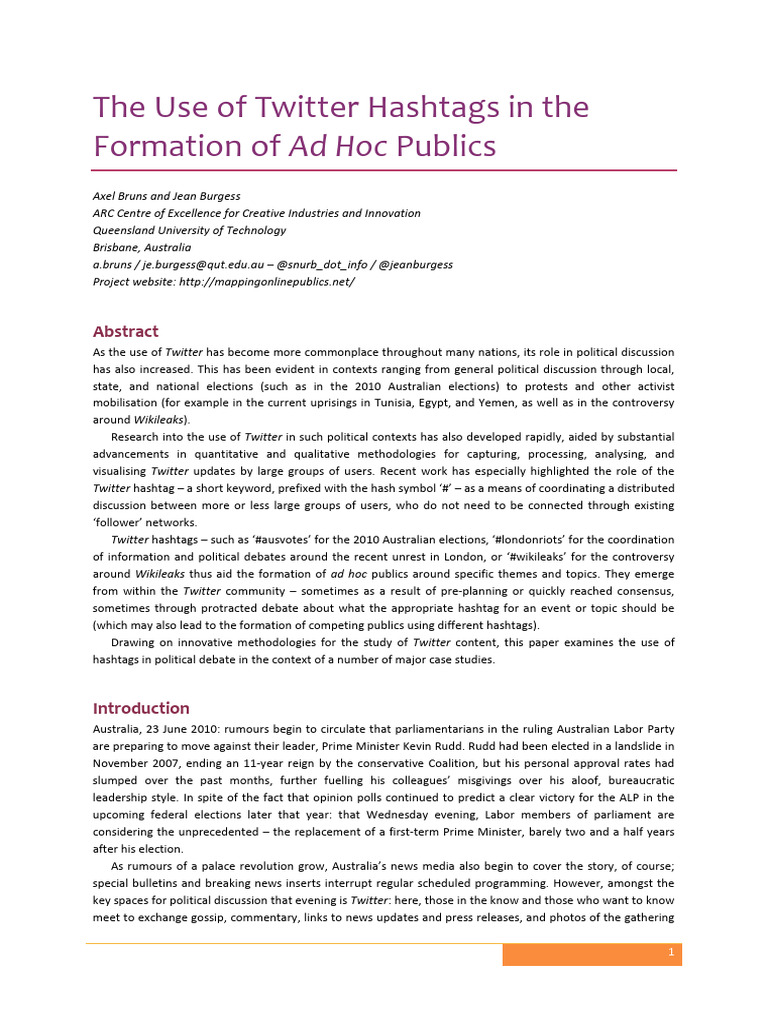 Twitter Hashtags and Ad Hoc Publics | PDF | Hashtag | Human Communication
