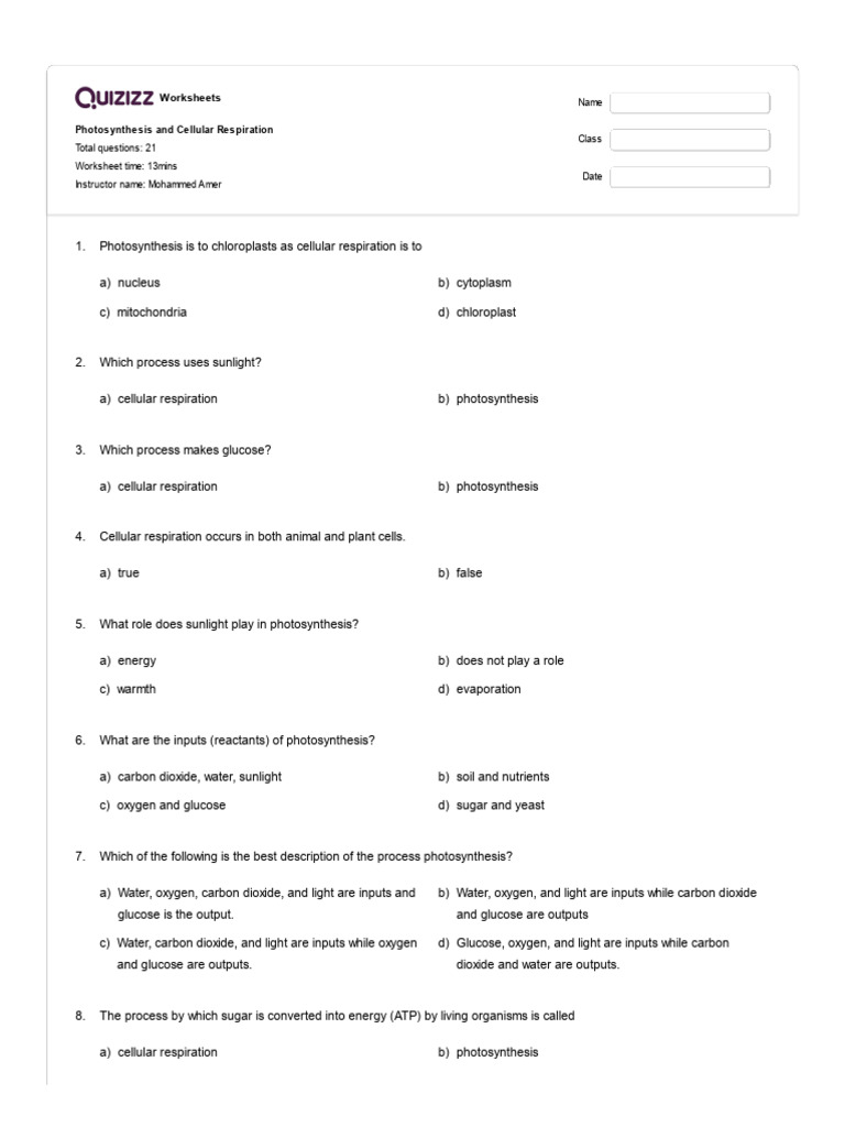 Photosynthesis and Cellular Respiration W22 | PDF | Photosynthesis | Cellular Respiration