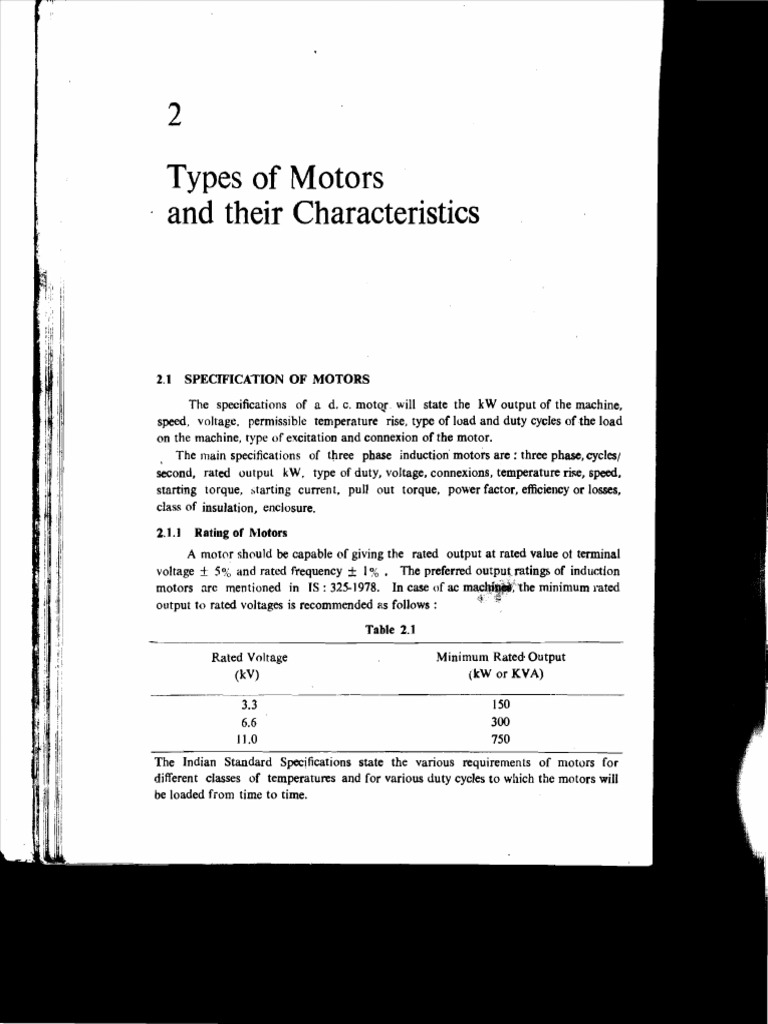 Electric Motor Specifications and Duties | PDF | Electric Motor ...