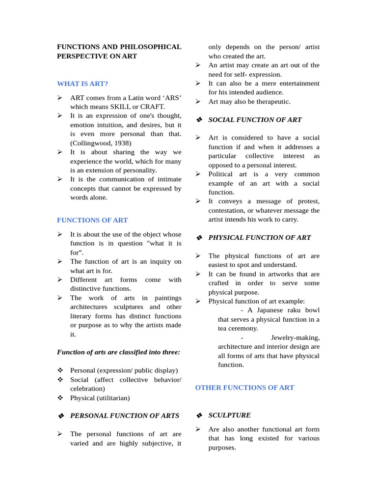 Functions and Philosophy of Art | PDF | Beauty | Aristotle